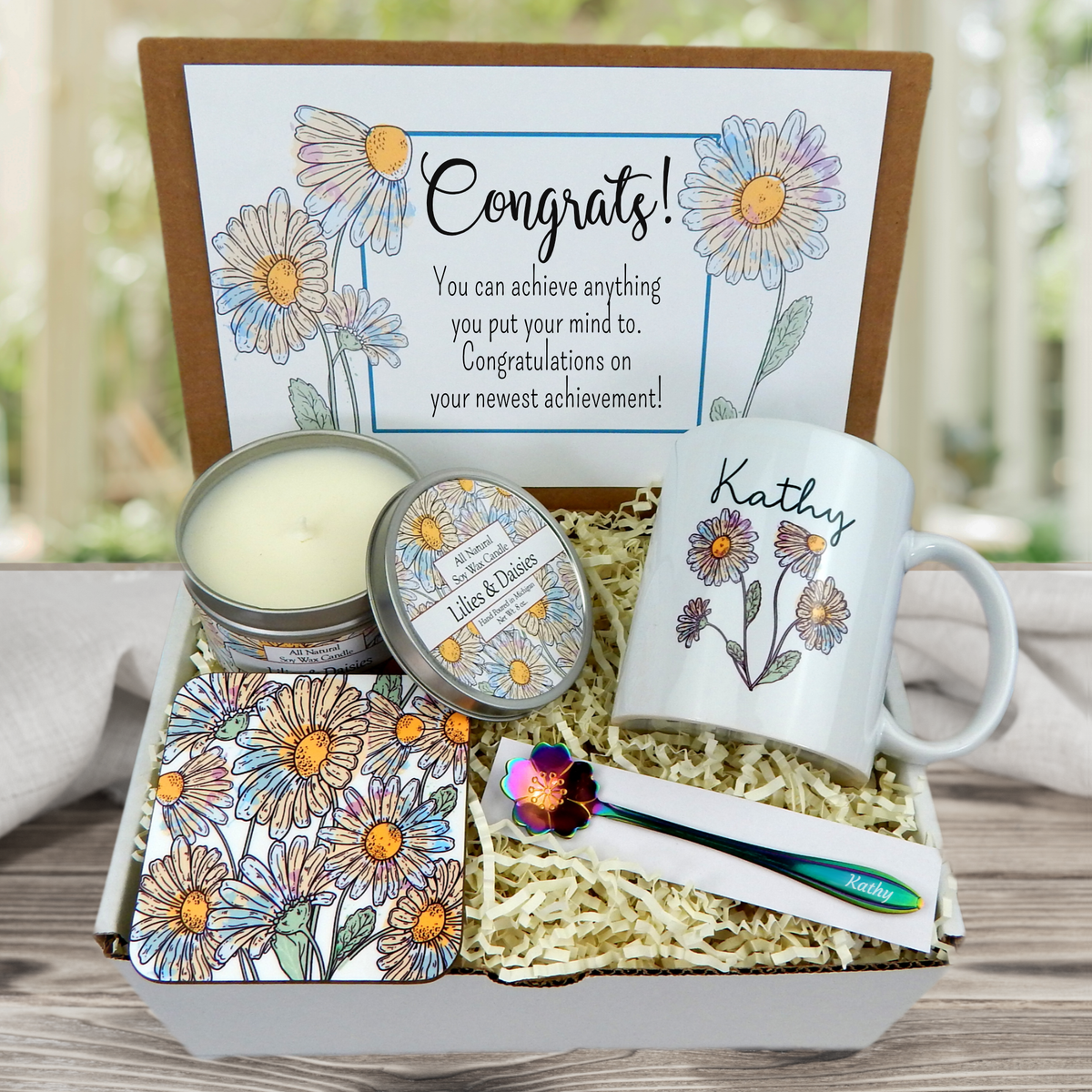 Personalized Congratulations Gift Basket with Custom Mug – Blue Stone River