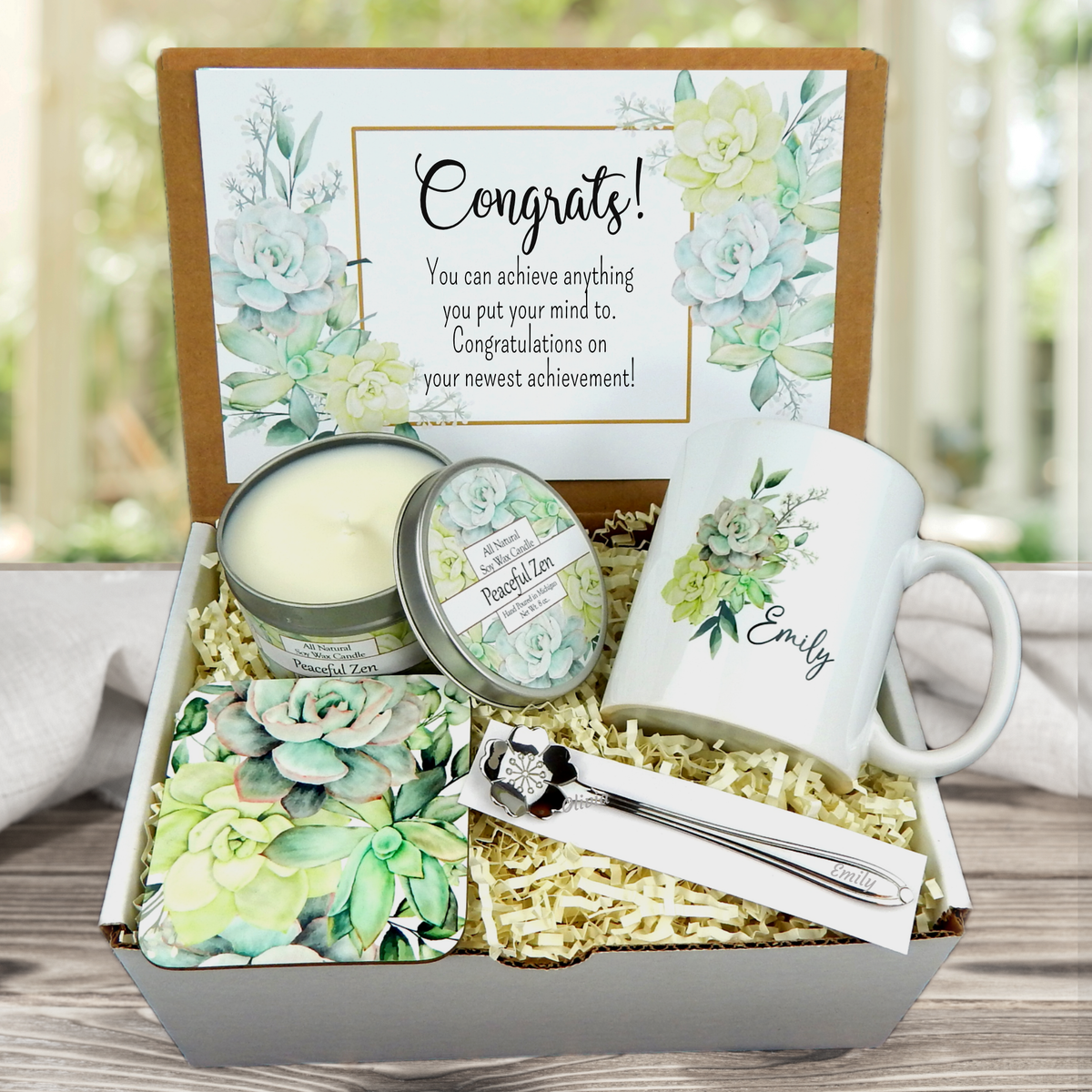 Personalized Congratulations Gift Basket with Custom Mug – Blue Stone River