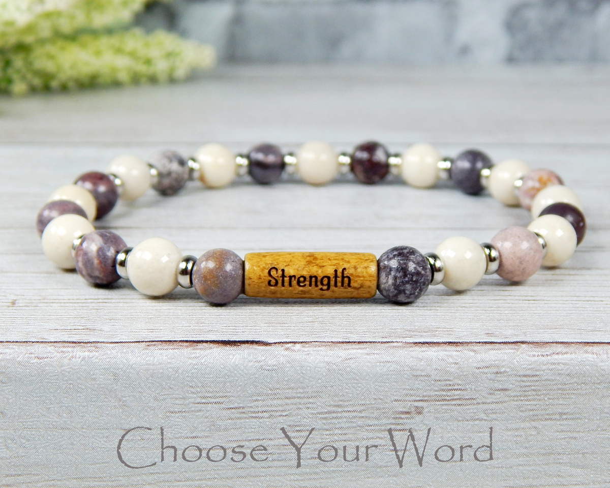 Jasper Beaded Inspirational Message Bracelet - Word Jewelry – Blue ...
