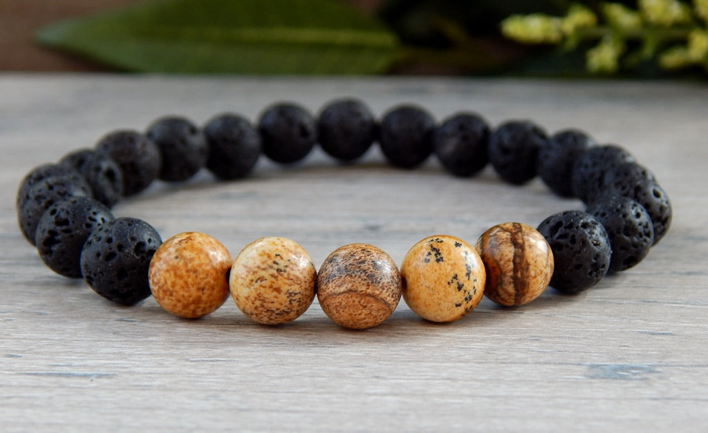 Mens Jasper and Lava Rock Bracelet | by Stone River Jewelry – Blue ...