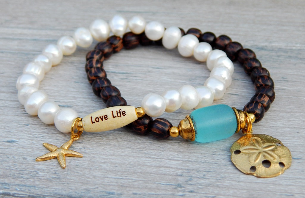 Freshwater Pearl and Palm Wood Ocean Bracelet | by Stone River Jewelry ...