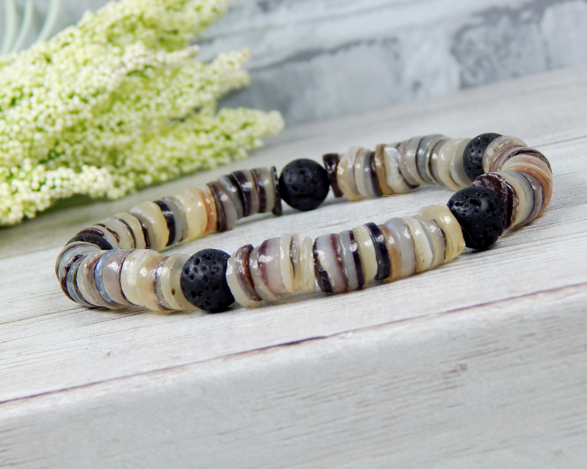 Men's Hammer Shell and Lava Bracelet | StoneRiverJewelry – Blue Stone River