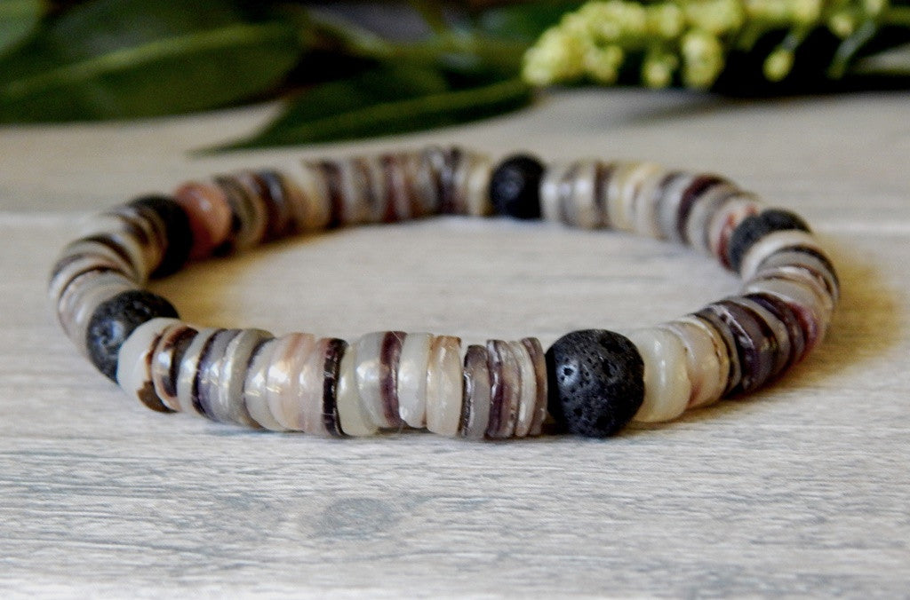 Men's Hammer Shell and Lava Bracelet | StoneRiverJewelry – Blue Stone River